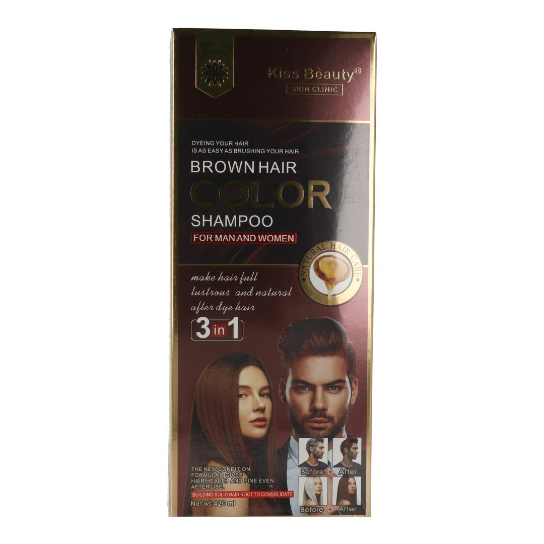 Kiss Beauty Champú Colorante 3 en 1 Castaño 420ml con Aceite de Argán ...