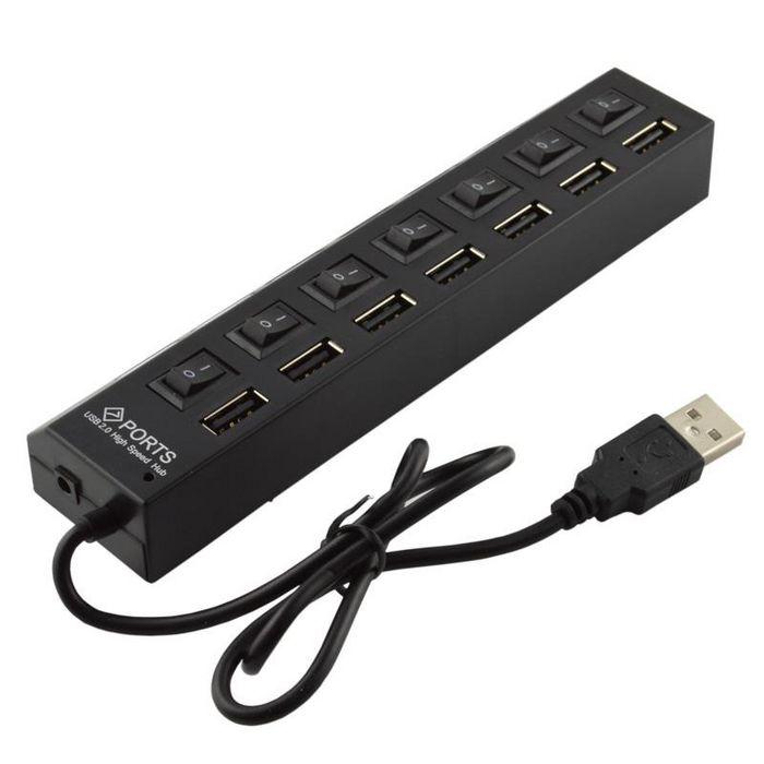 CoreParts Hub USB a 7 Puertos USB 2.0 Negro - Bixoto.com