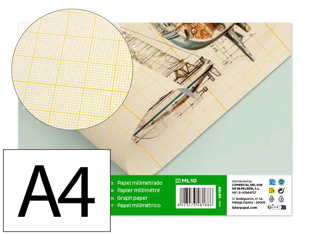 Liderpapel Papel Dibujo Milimetrado Din A4 210x297mm 80g/m2 Pack 10 ...