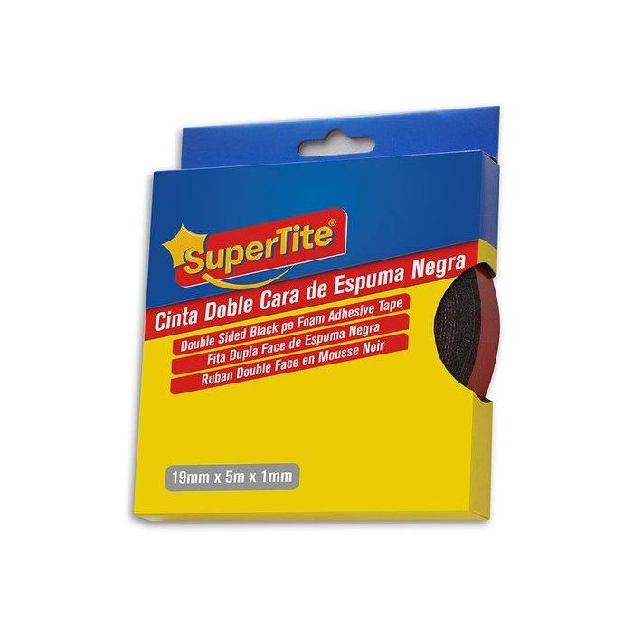 Cinta Doble Cara Supertite Rollo 5M X 19Mm Negra (Set de 12) - Bixoto.com