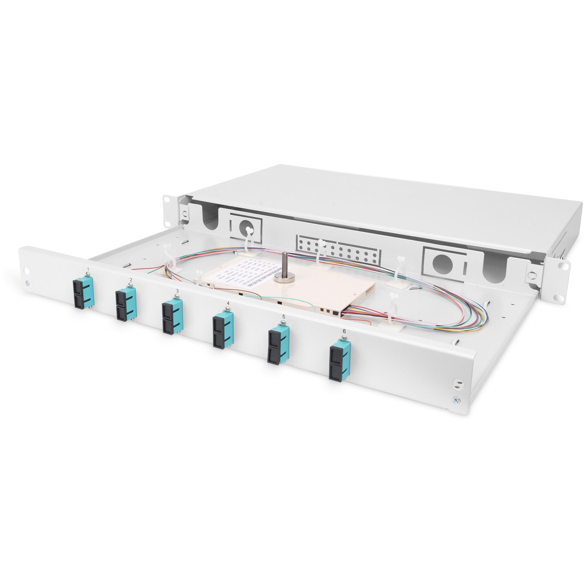 DIGITUS Caja de empalme de fibra de vidrio LWL Spleißbox 1HE equipado ...